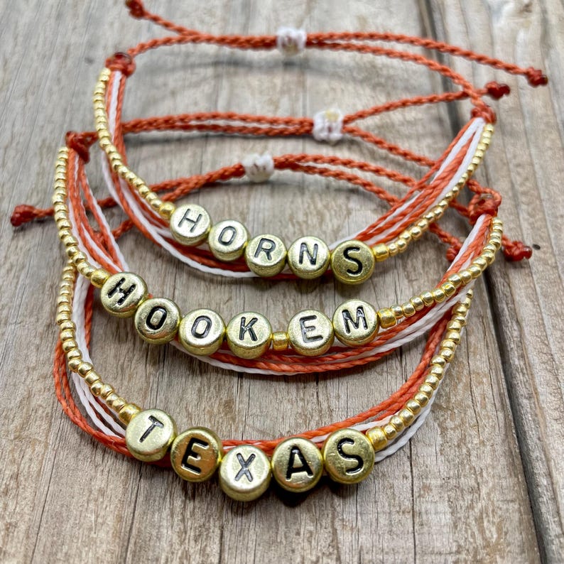 University of Texas Bracelet / College Football Bracelets / Hook ‘em ...