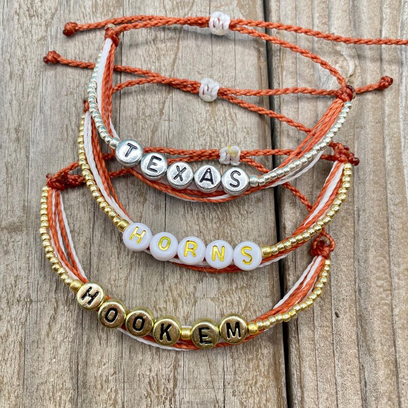University of Texas Bracelet / College Football Bracelets / Hook ‘em ...