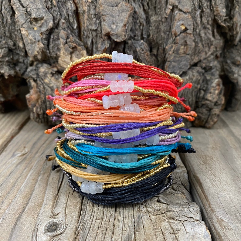 1 Moonstone Wax String Beaded Adjustable Bracelet, Wax Cord Bracelet ...