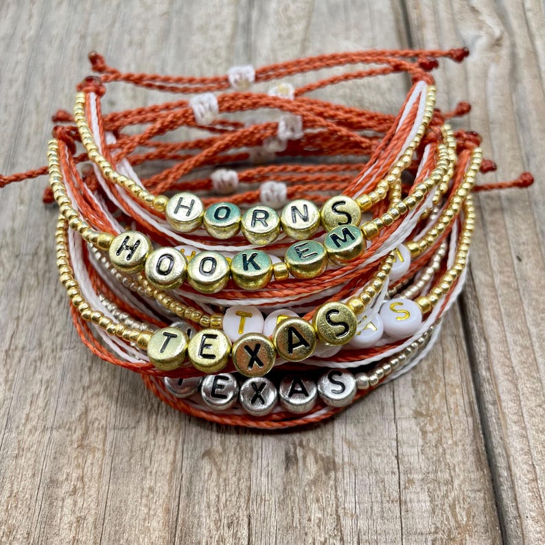 University of Texas Bracelet / College Football Bracelets / Hook ‘em ...