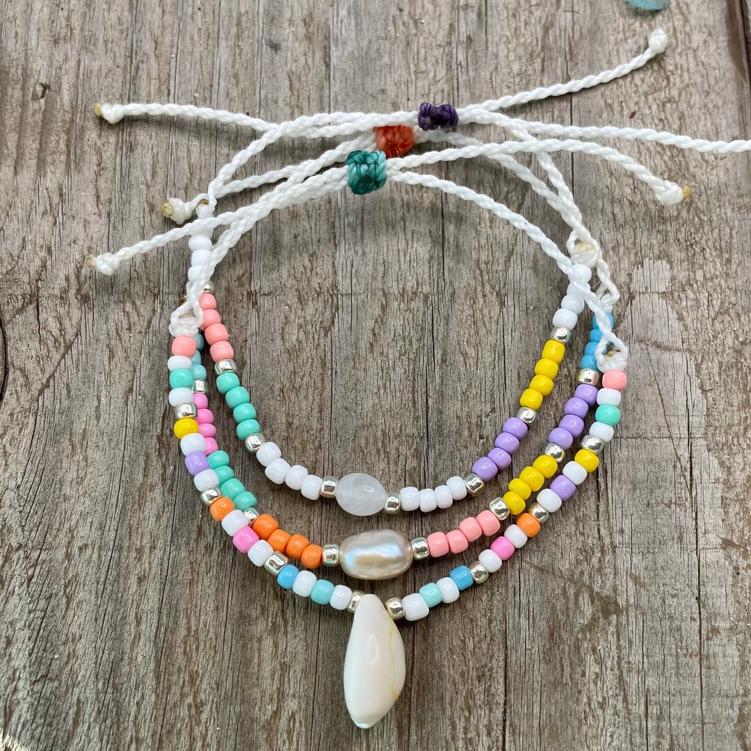 Beachy Summer Adjustable Wax String Bracelet Pack of 3 / String ...