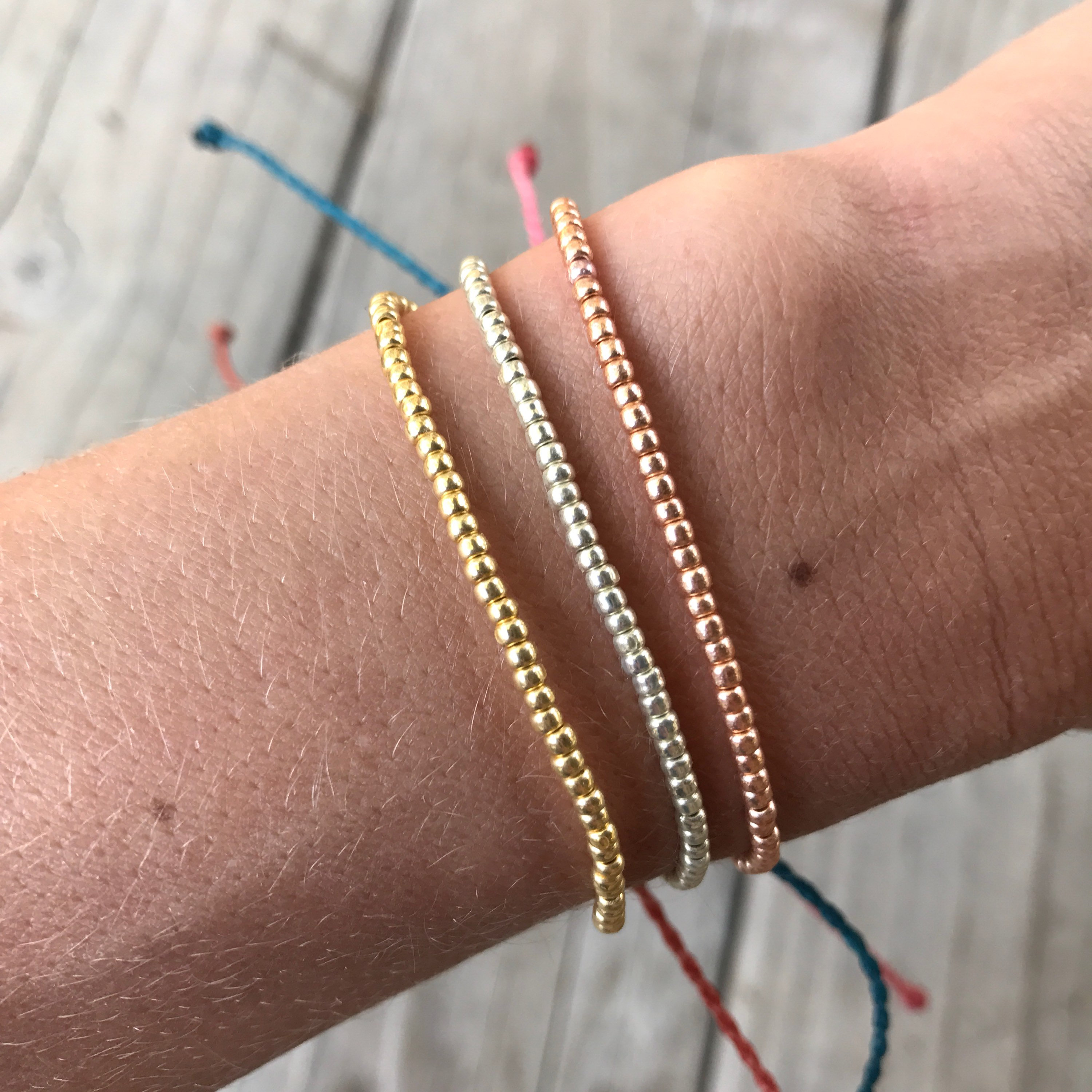 1 Skinny Beaded Bracelet wax string bracelet stackable - Etsy Polska