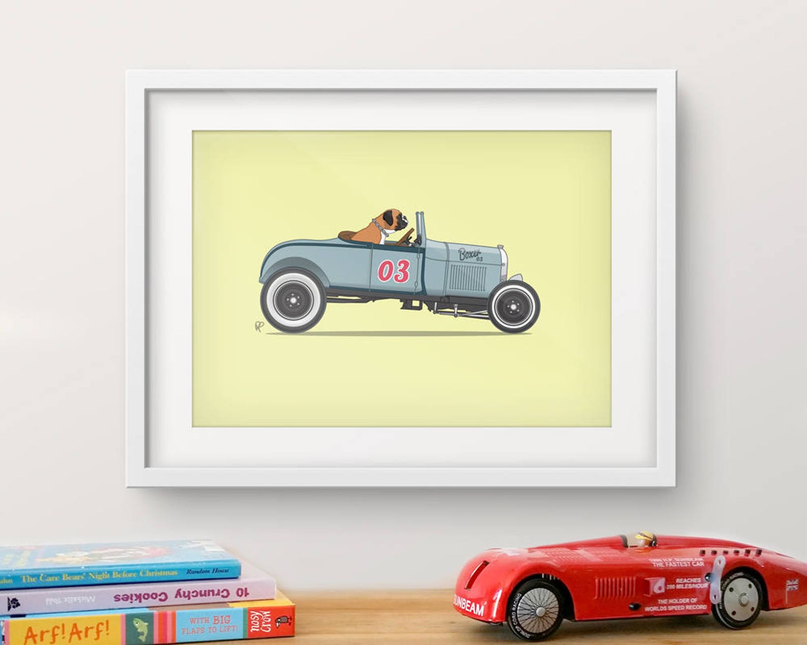 Boxer the Boxer Driving His Hot Rod is the Perfect Art Print - Etsy
