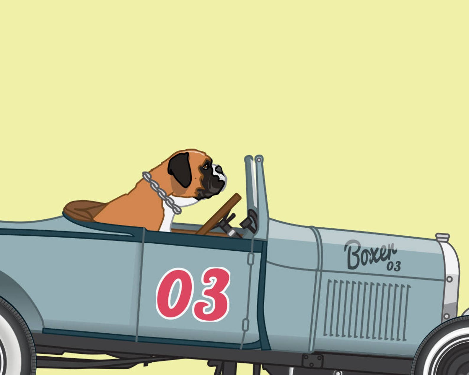 Boxer the Boxer Driving His Hot Rod is the Perfect Art Print - Etsy