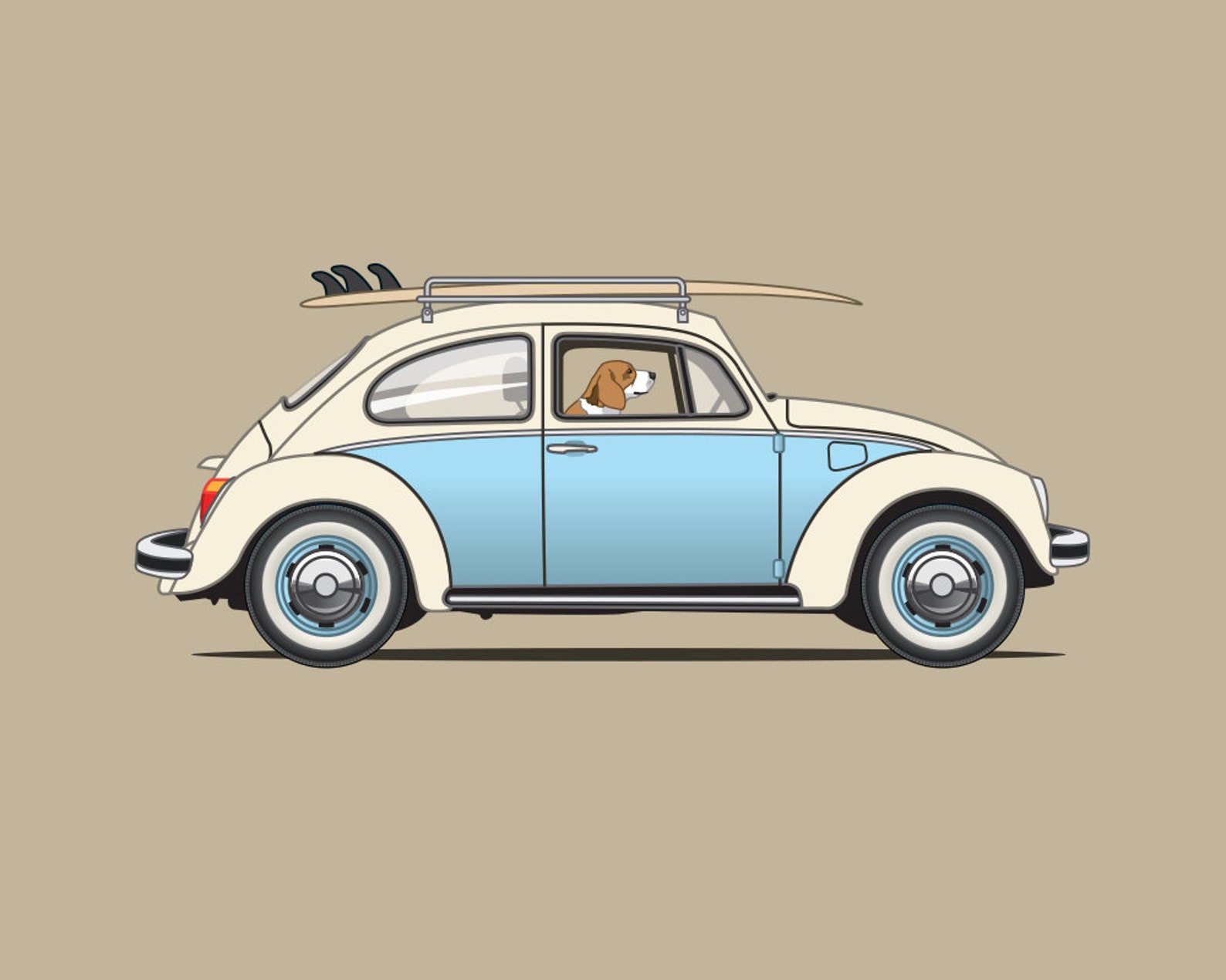 Beagle Driving His VW Bug to Go Surfing Print 'rusty' Dogs Driving ...