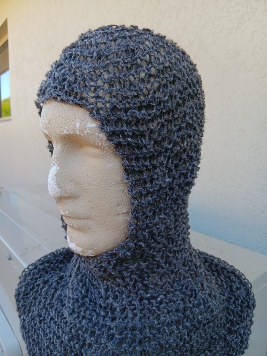 Rustic Grey Wool Blend Knit Chainmail Hood for Medieval Fair. Mail Coif ...