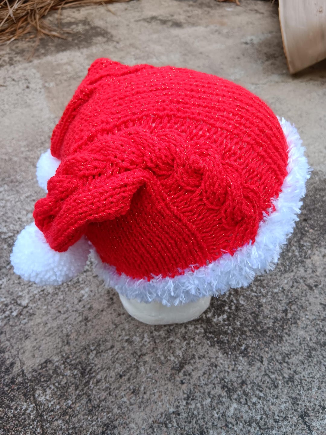 Fluffy Brim, Summer, Sparkly Bamboo Blend Double Tailed Santa Hat ...