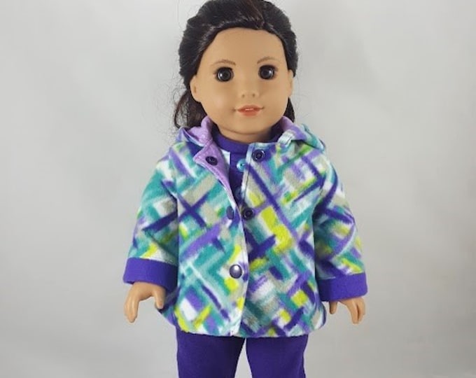 Shades of Purple and Jade Fleece Hooded Jacket With Floral Print Tunic ...