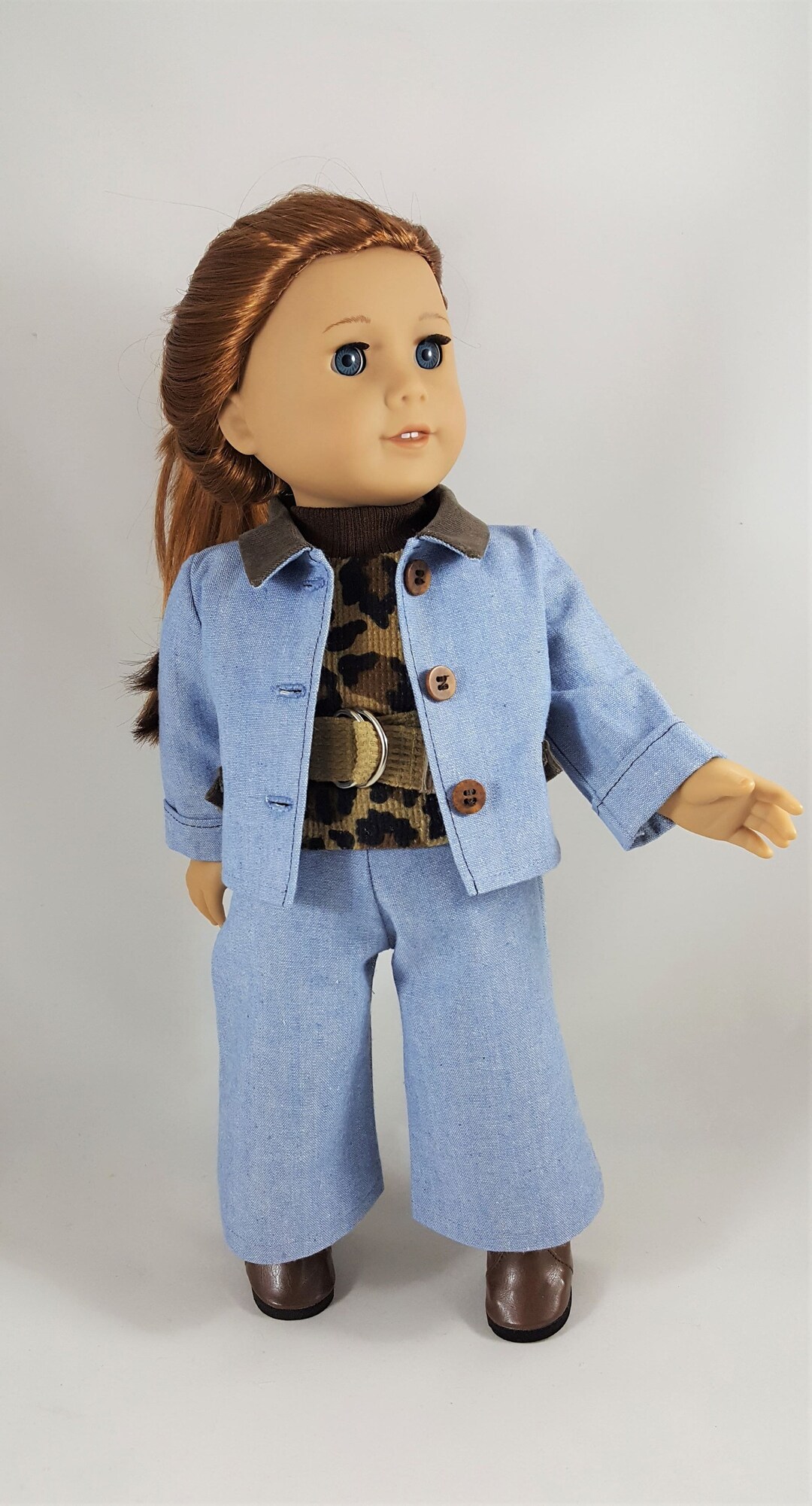 Denim Jacket and Gauchos, Leopard Print Top and Khaki Belt Made to Fit ...