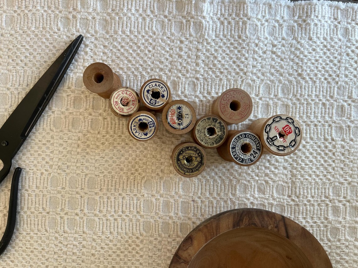 Vintage Wooden Bobbin Spool Set of Ten (10) Farmhouse Cottage Sewing ...