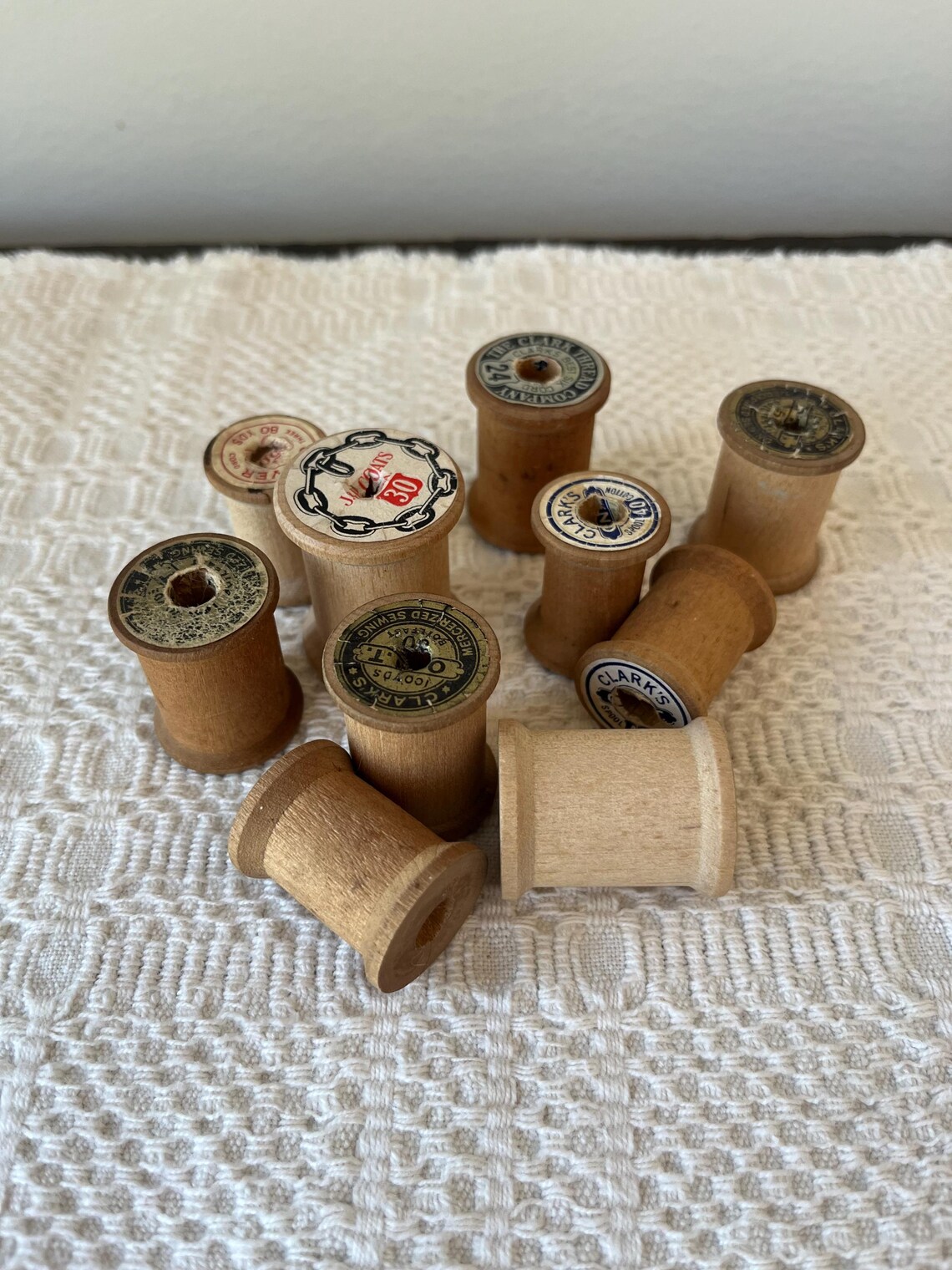 Vintage Wooden Bobbin Spool Set of Ten (10) Farmhouse Cottage Sewing ...