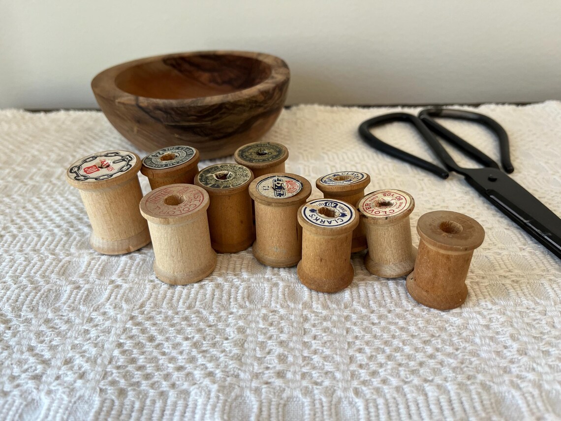 Vintage Wooden Bobbin Spool Set of Ten (10) Farmhouse Cottage Sewing ...