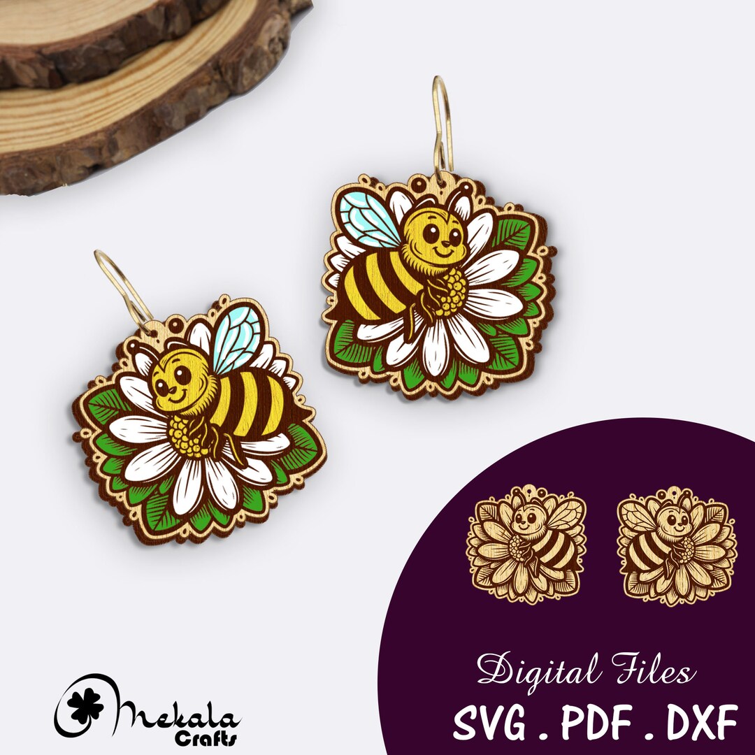 Honey Bee in a Daisy Flower Laser Cut Earring File Available in Svg Pdf ...