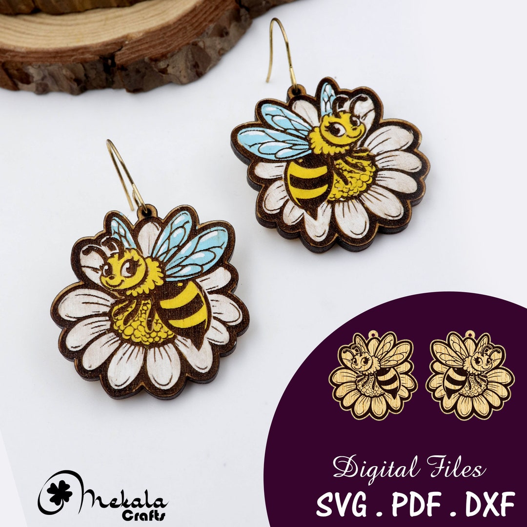 Honey Bee on a Daisy Flower Laser Cut Earring File Available in Svg Pdf ...