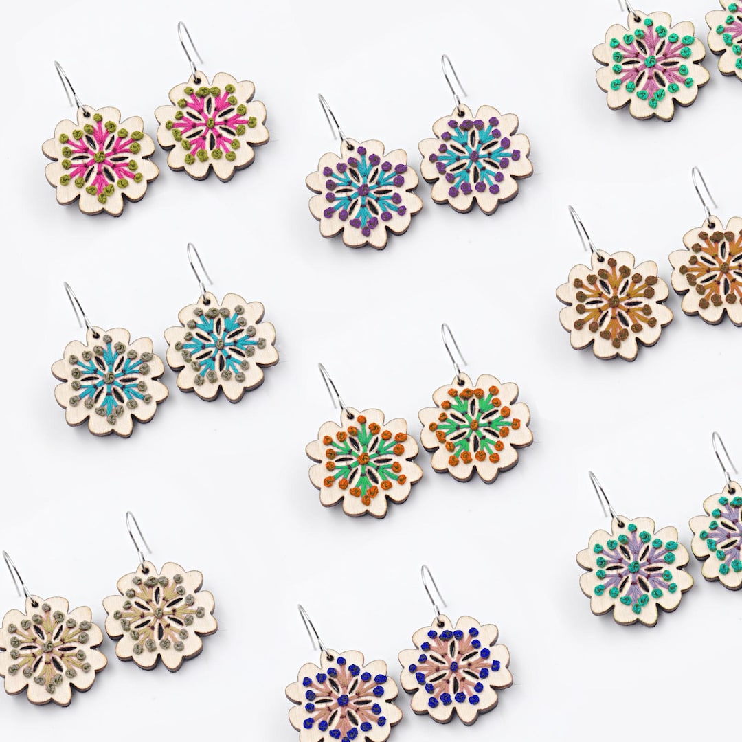 Floral Embroidery Earrings Laser Cut File: SVG, PDF, DXF (digital ...