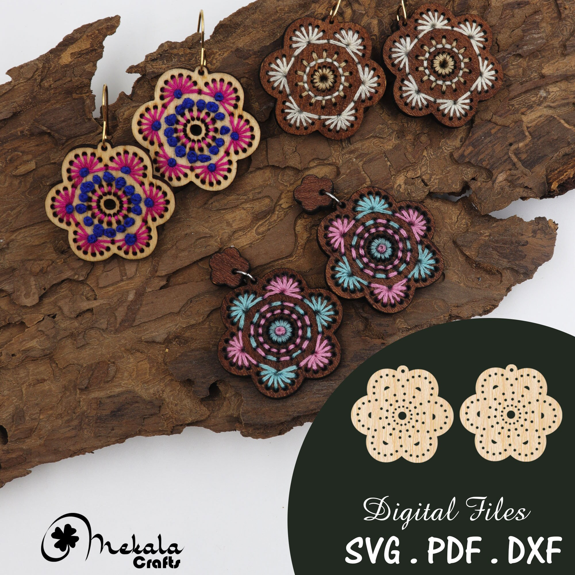 Embroidery Earring SVG File: Laser Cut Wood, Acrylic & Leather ...