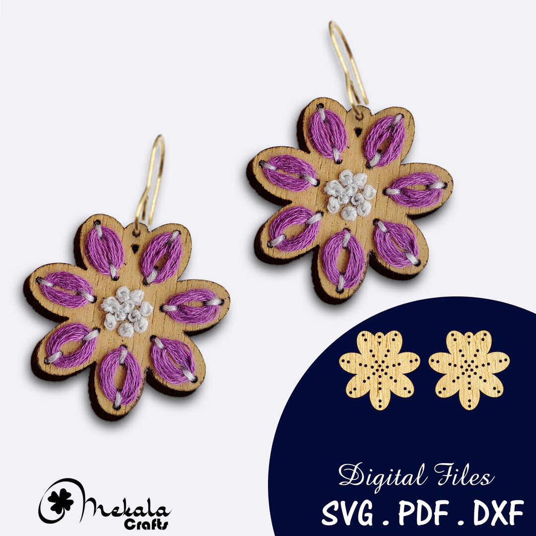 Embroidery Earring Svg Laser Cut File Floral Earring Svg Petal Stitch ...