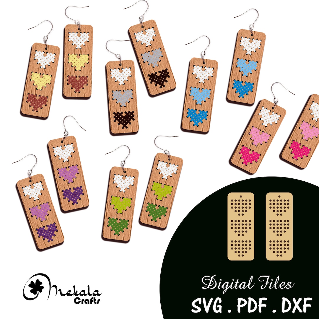 Heart Embroidery Cross Stitch Laser Cut Earring File for Wood Leather ...