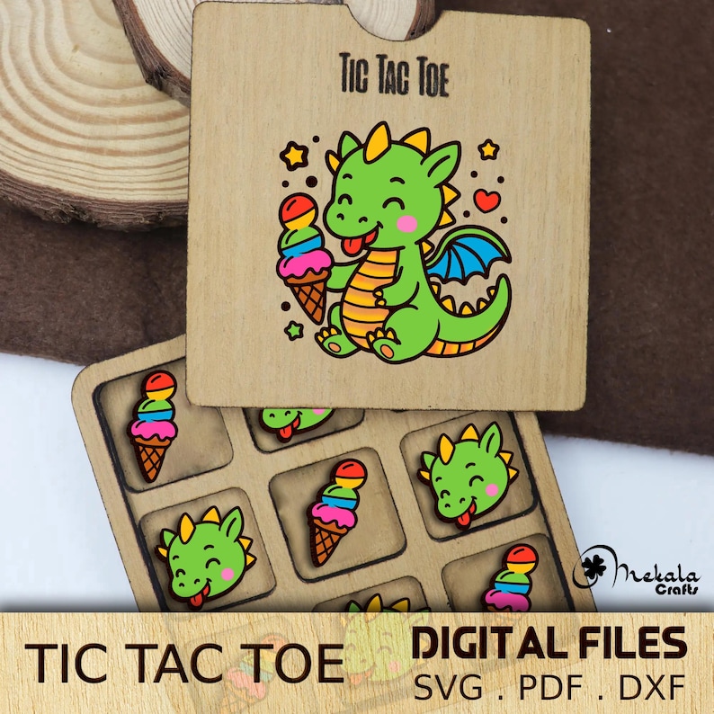 Dragon Tic Tac Toe Laser Cut Files: Wooden Game (SVG, PDF, DXF) Digital ...