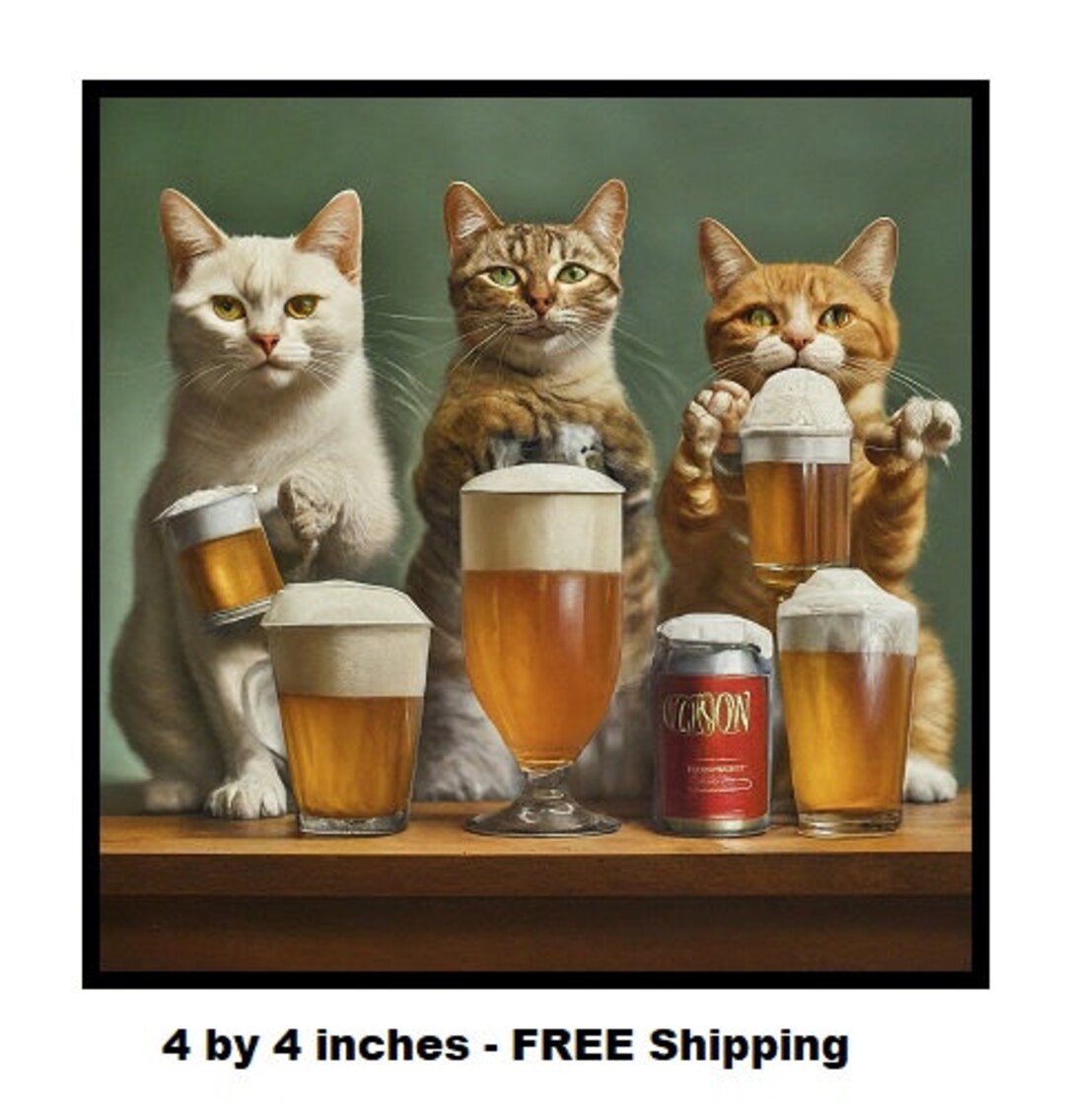 Cute Funny Cat Refrigerator Magnet Drinking Beer 101 - Etsy