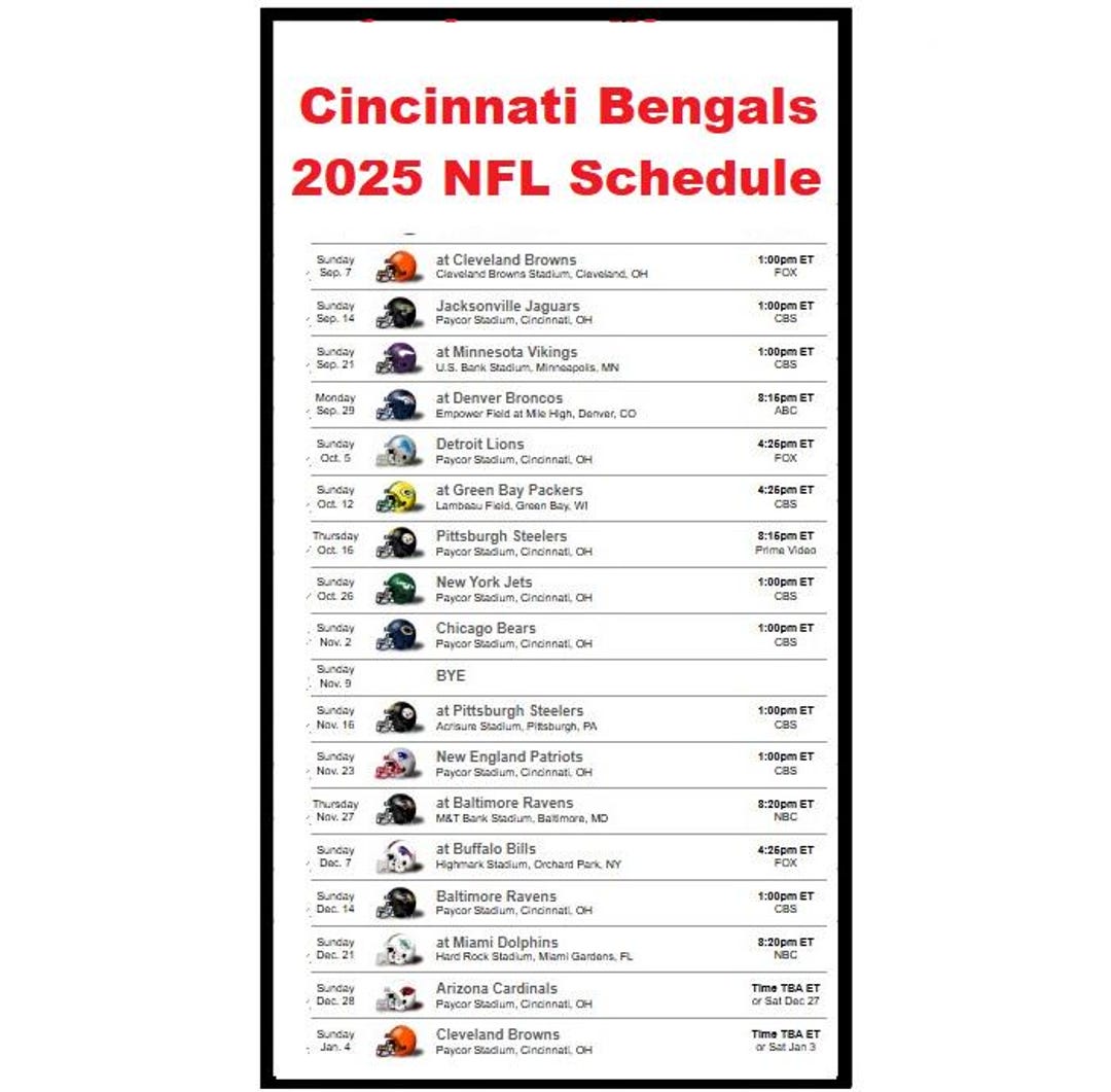 Cincinnati Bengals 2025 NFL Football Schedule Refrigerator Magnet Nice ...