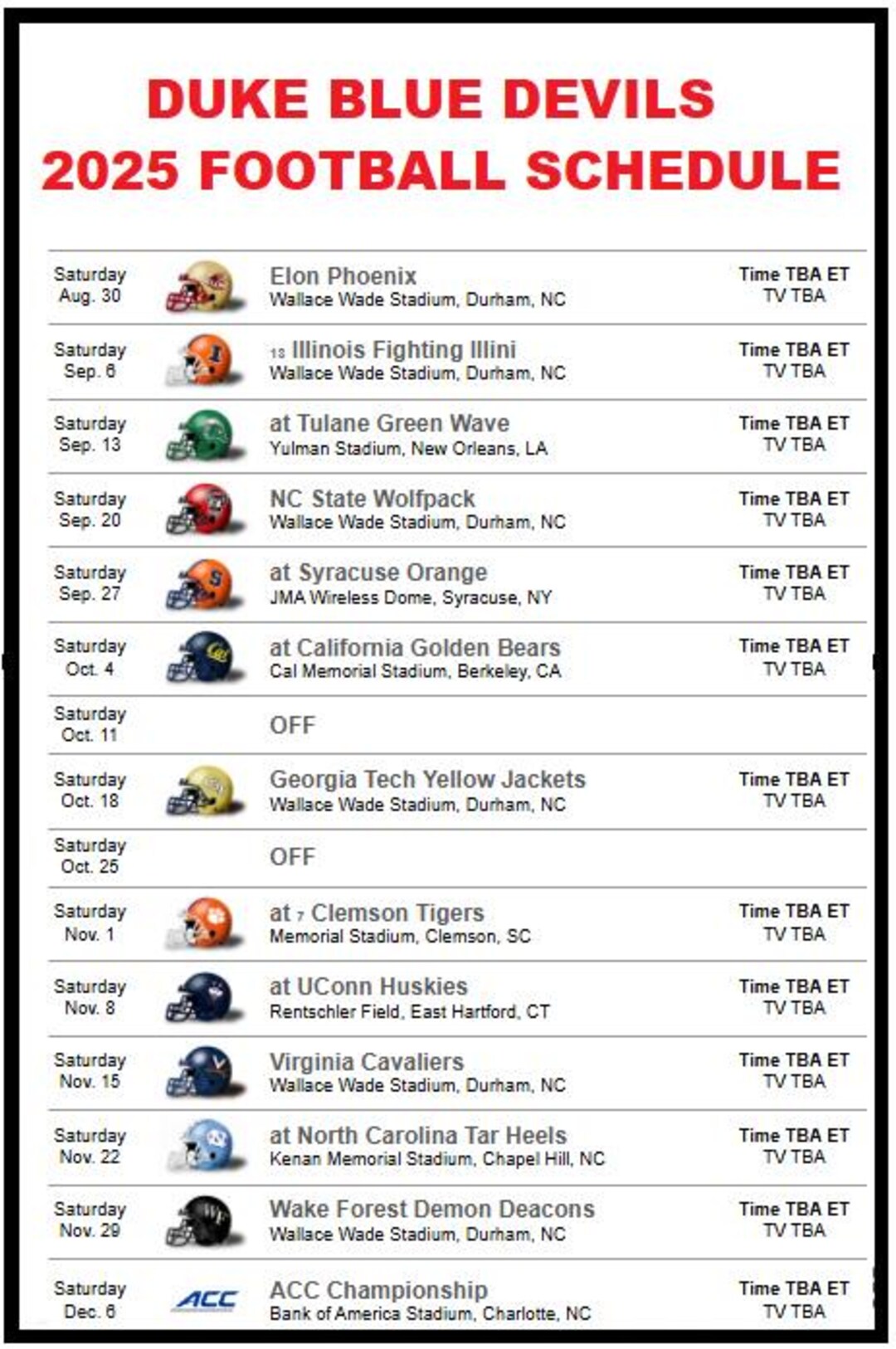 S16 2025 Duke Blue Devils College Football Schedule Refrigerator Magnet ...