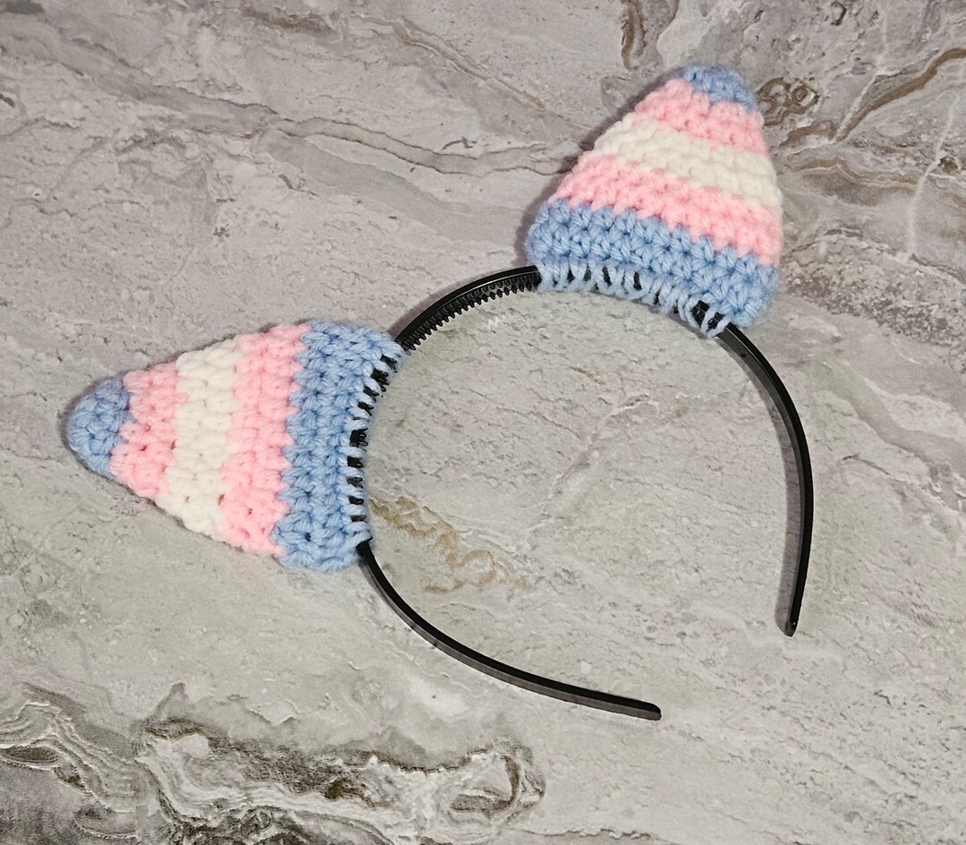 Premade Crochet LGBTQIA Trans Pride Flag Cat Ears Headband Hair ...