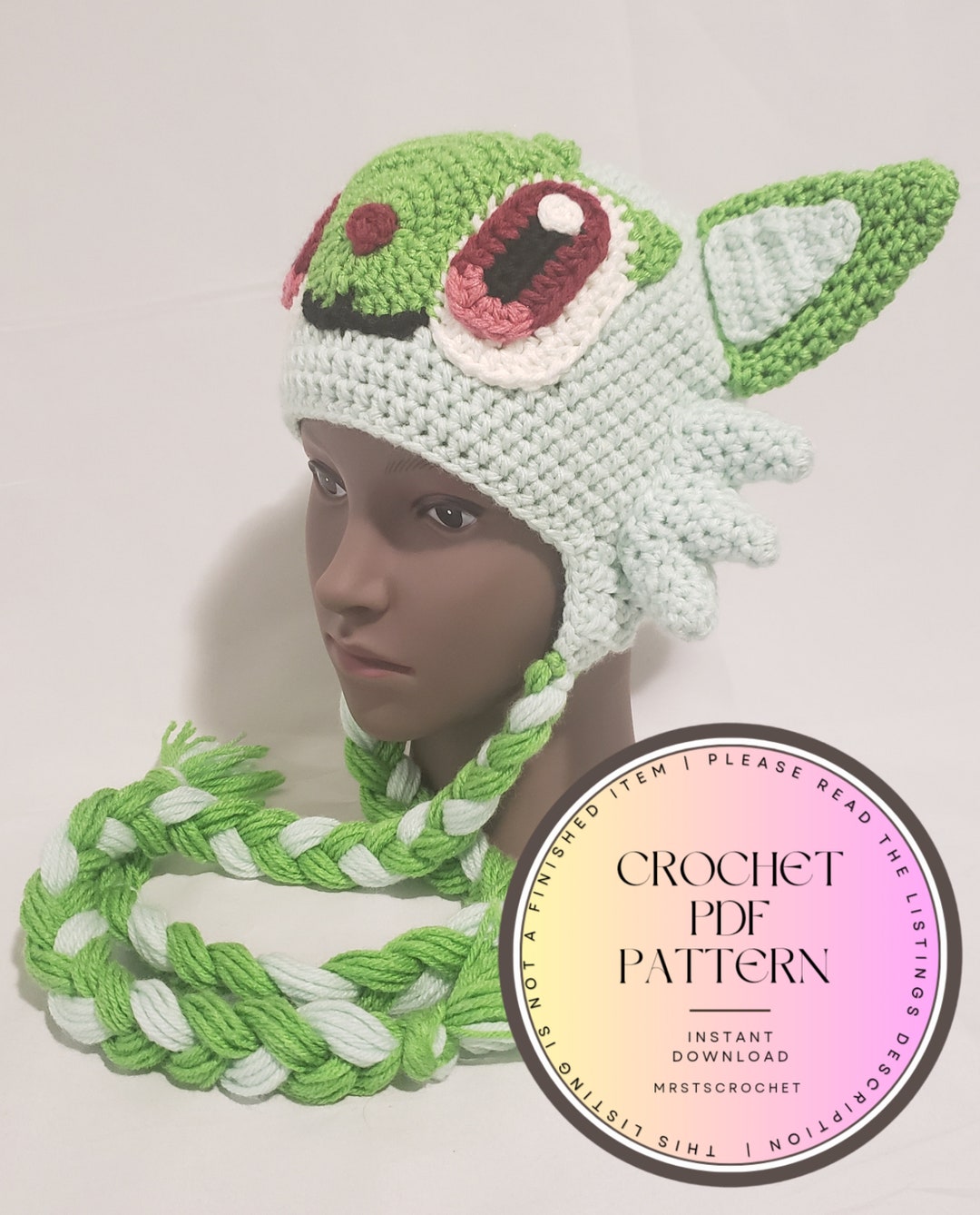 Pattern for Crochet Pokemon Sprigatito Inspired Character Hat PDF ...