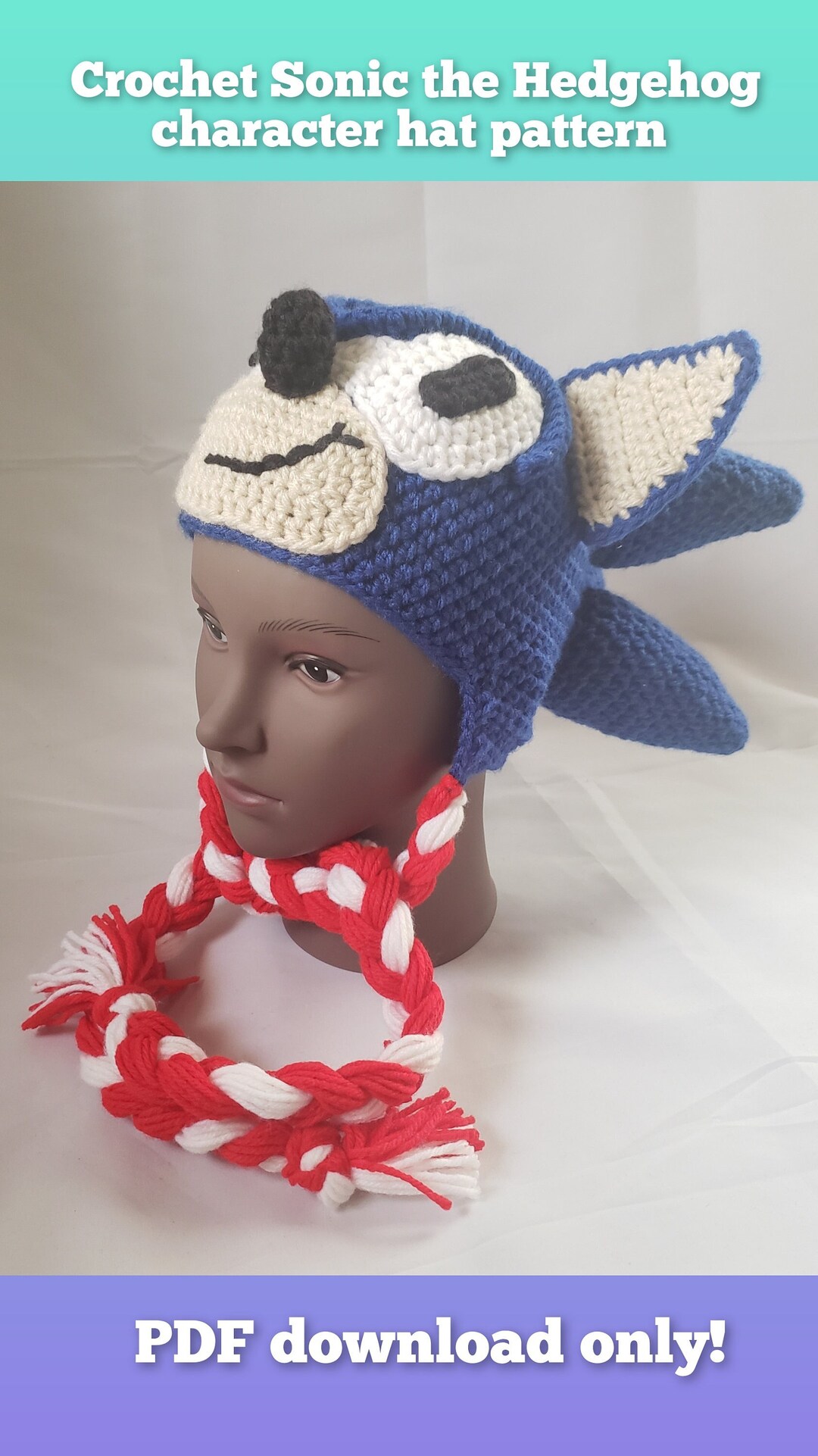 Pattern for Crochet Sonic the Hedgehog Inspired Character Hat - Etsy