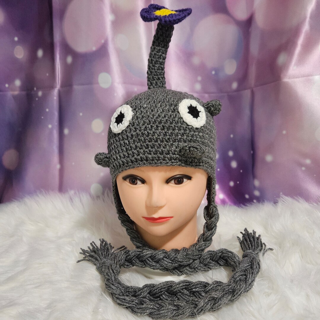 Crochet Rock Gray Pikmin Inspired Character Hat Ear Flaps and Strings ...