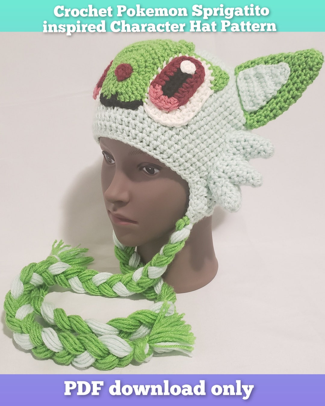 Pattern for Crochet Pokemon Sprigatito Inspired Character Hat - Etsy