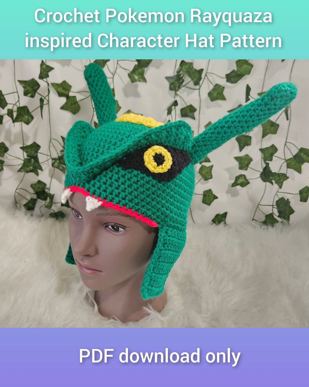 Pattern for Crochet Pokemon Rayquaza Inspired Character Hat - Etsy