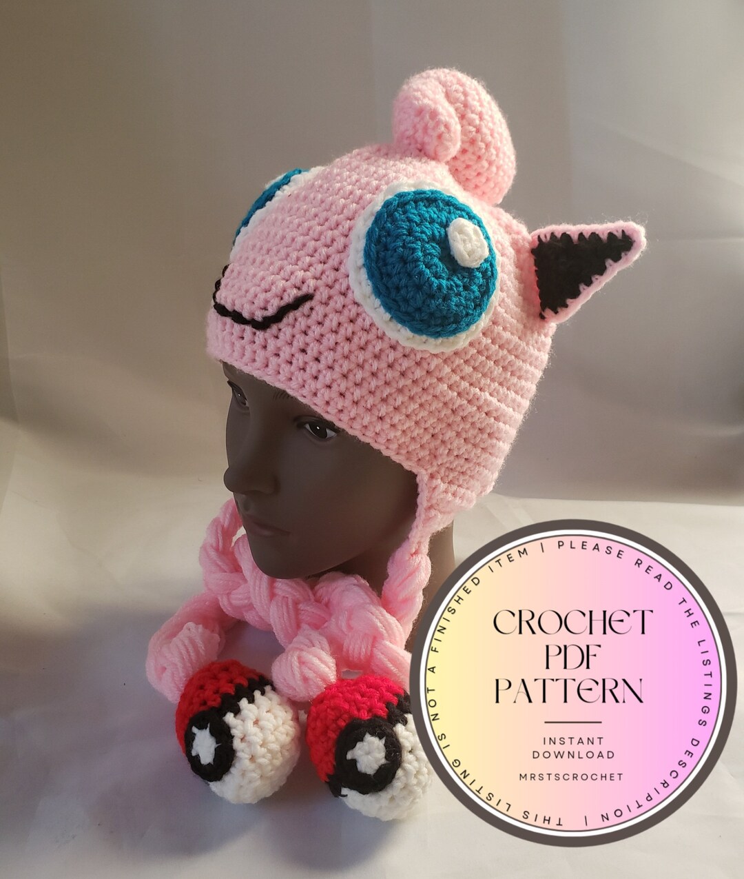 Pattern for Crochet Pokemon Jigglypuff Inspired Character Hat PDF ...