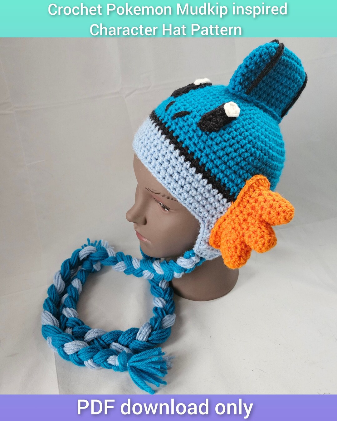 Pattern for Crochet Pokemon Mudkip Inspired Character Hat - Etsy