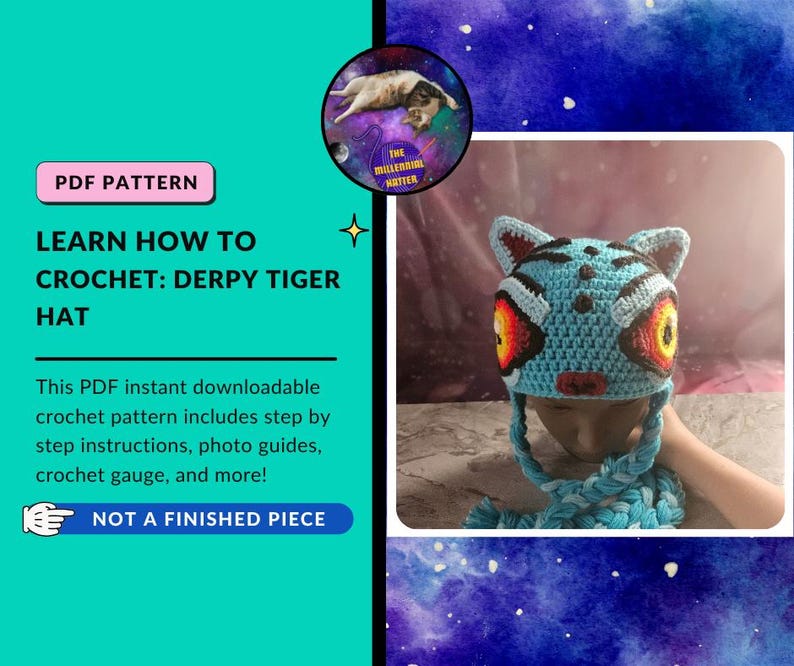 Pattern for Crochet Derpy Tiger Inspired Character Hat | PDF Download ...