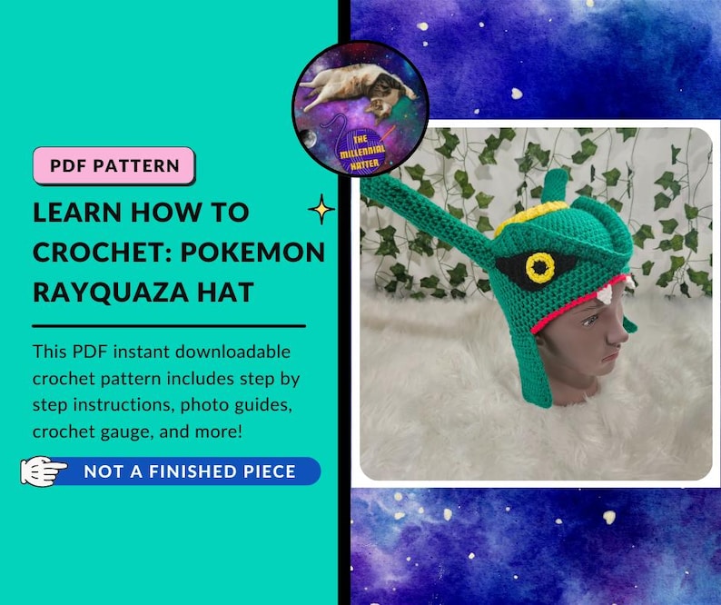 Pattern for Crochet Pokemon Rayquaza Inspired Character Hat | PDF ...