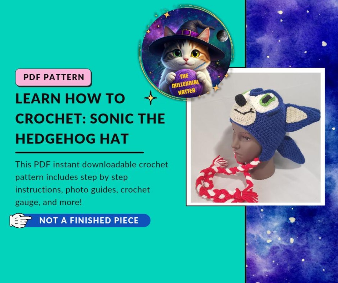 Pattern for Crochet Sonic the Hedgehog Inspired Character Hat | PDF ...