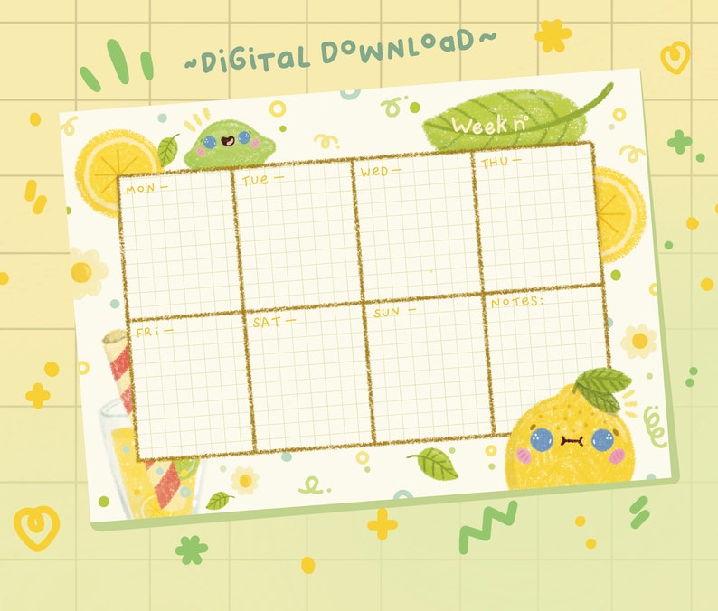 Weekly Planner Printable Cute With Lemons and Limonade A4 - Etsy