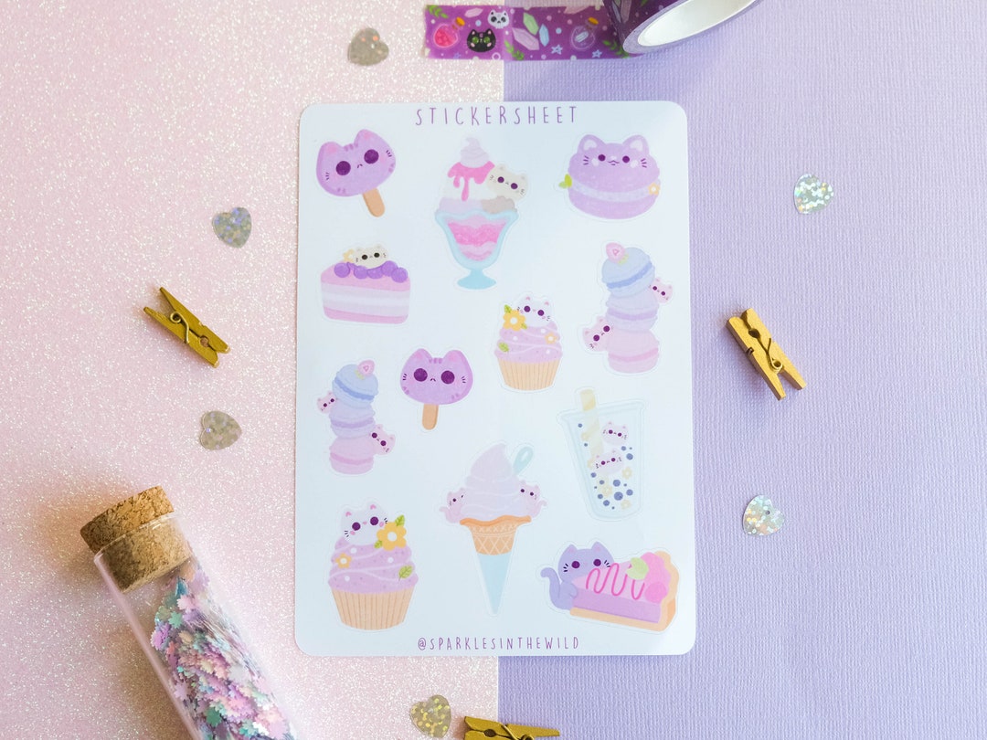 Stickersheet Pastel Colors Water Resistant Kawaii Sweets and Bobba With ...