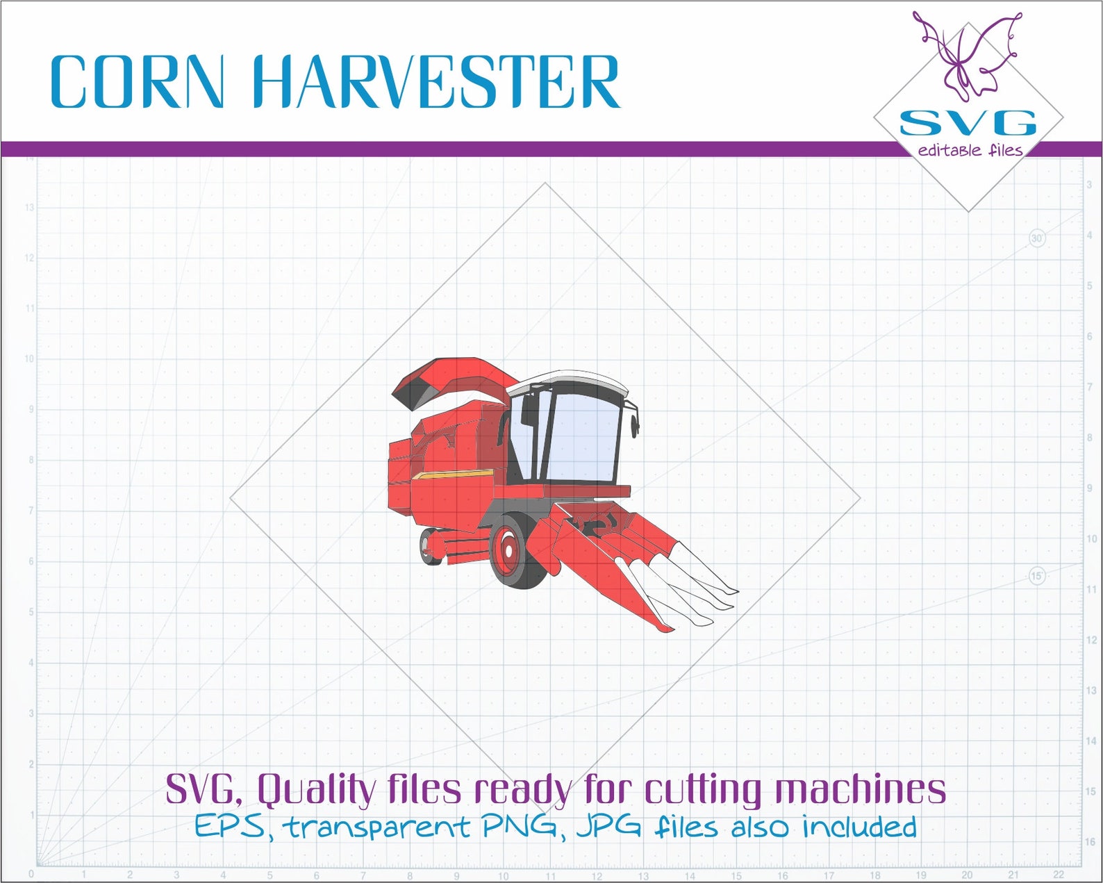 Red Corn Harvester SVG Clipart, Vector Clip Art, Modern Truck SVG File ...