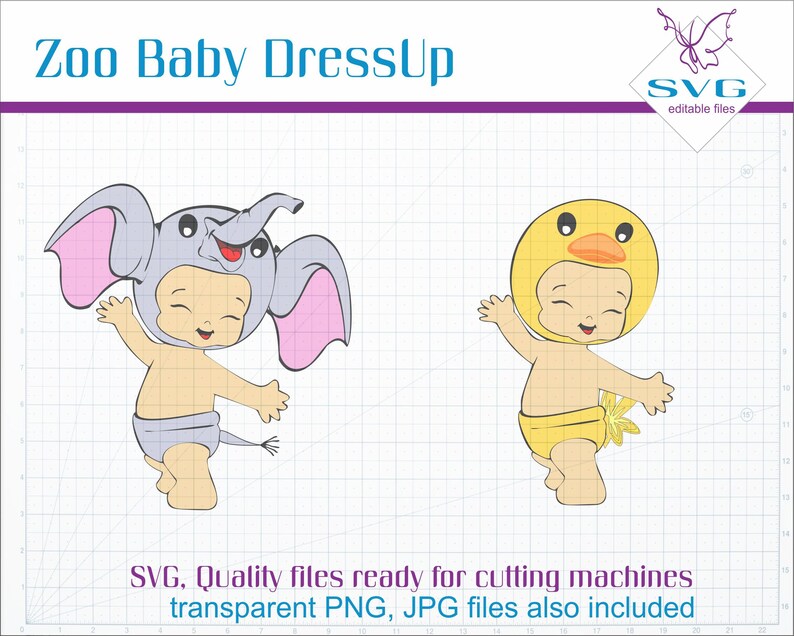 Zoo Animals Costume Baby Clipart, Animal Kawaii Kids Cutting Digital ...