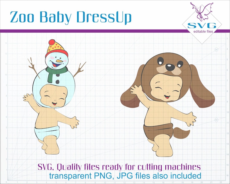 Zoo Animals Costume Baby Clipart, Animal Kawaii Kids Cutting Digital ...