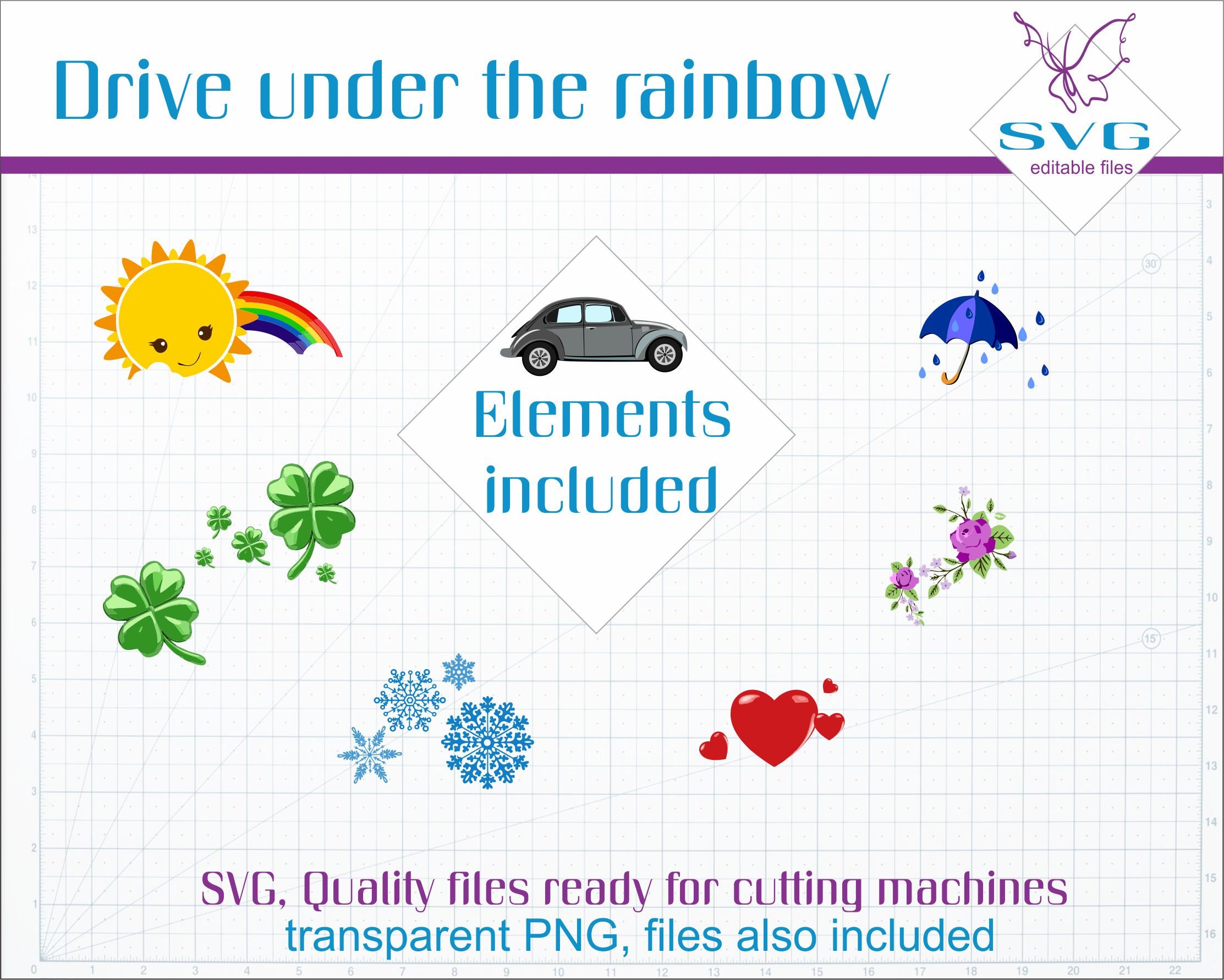 Rainbow Car SVG Clipart, Vector Car Clip Art, Cars SVG File, Colorful ...