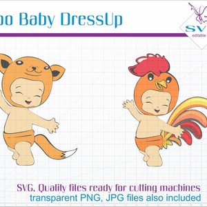 Zoo Animals Costume Baby Clipart, Animal Kawaii Kids Cutting Digital ...