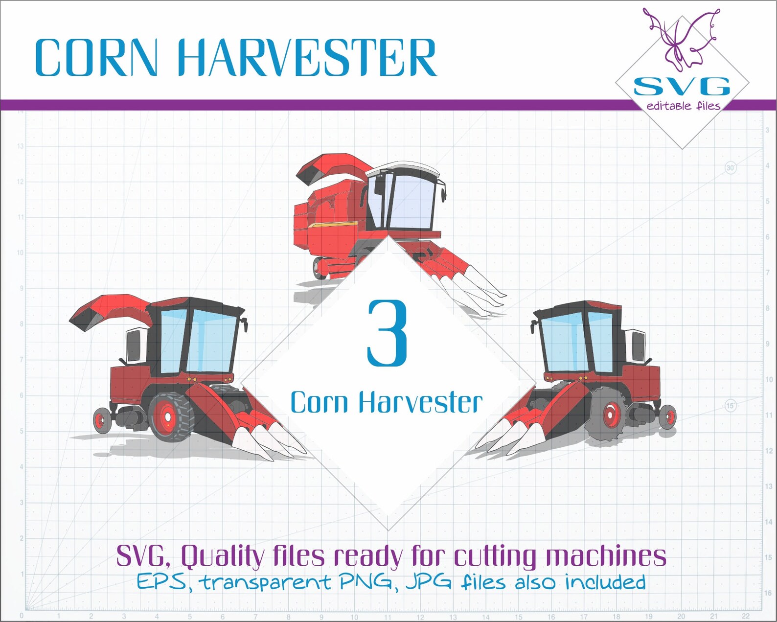 Red Corn Harvester SVG Clipart, Vector Clip Art, Modern Truck SVG File ...