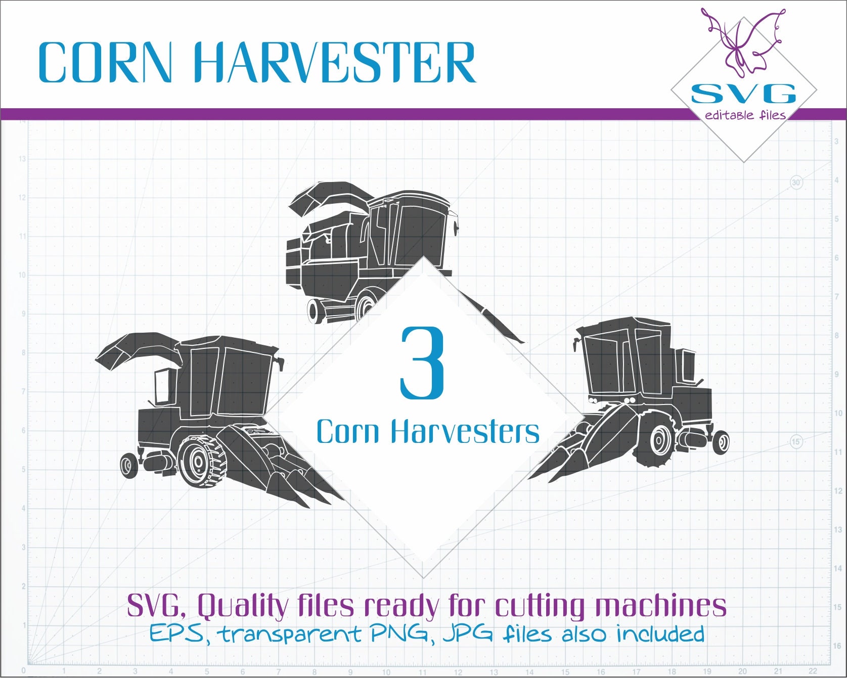 Red Corn Harvester SVG Clipart, Vector Clip Art, Modern Truck SVG File ...
