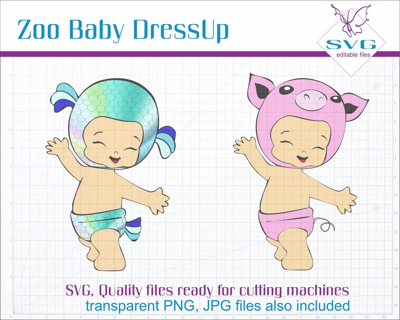 Zoo Animals Costume Baby Clipart Animal Kawaii Kids Cutting - Etsy