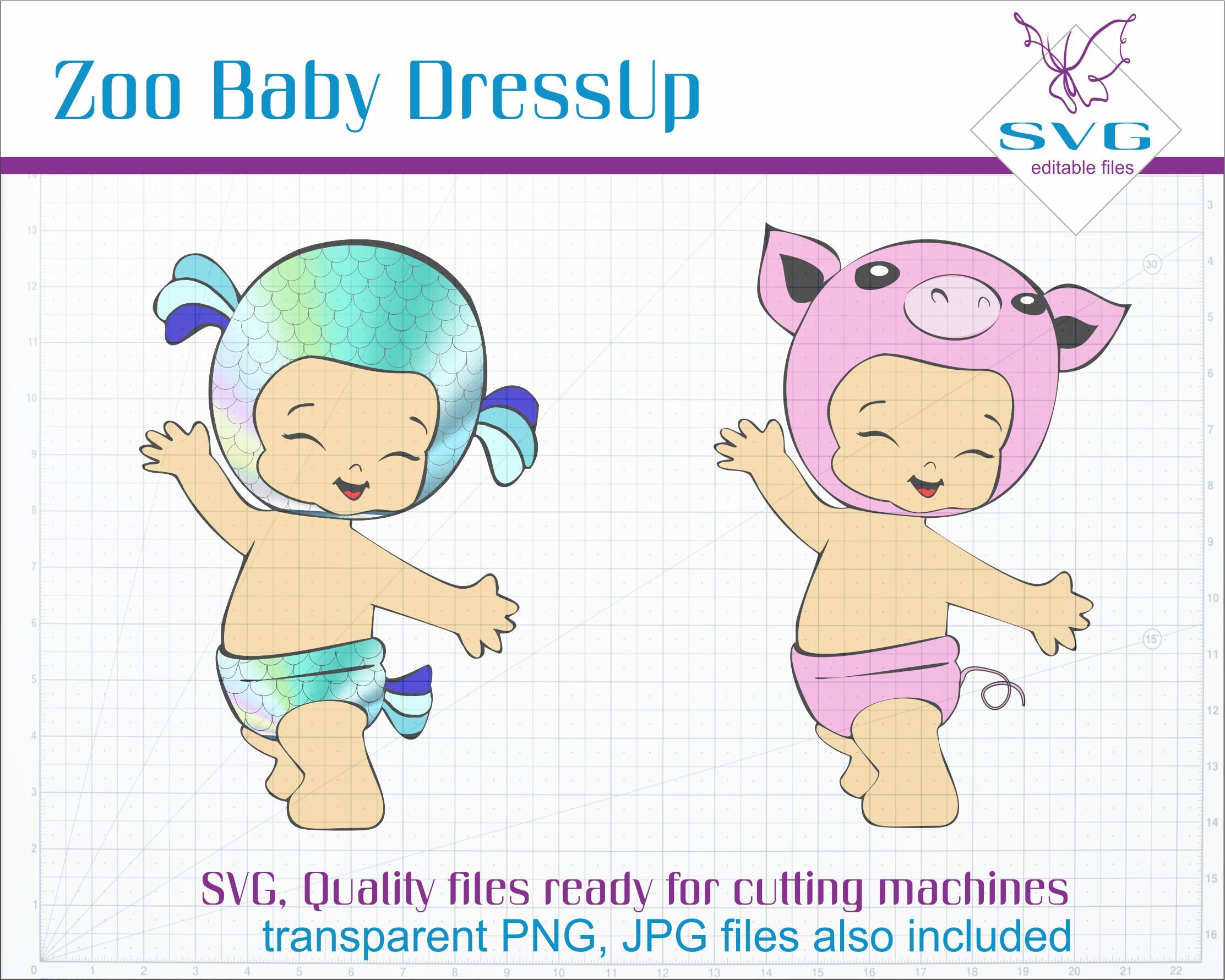 Zoo Animals Costume Baby Clipart, Animal Kawaii Kids Cutting Digital ...
