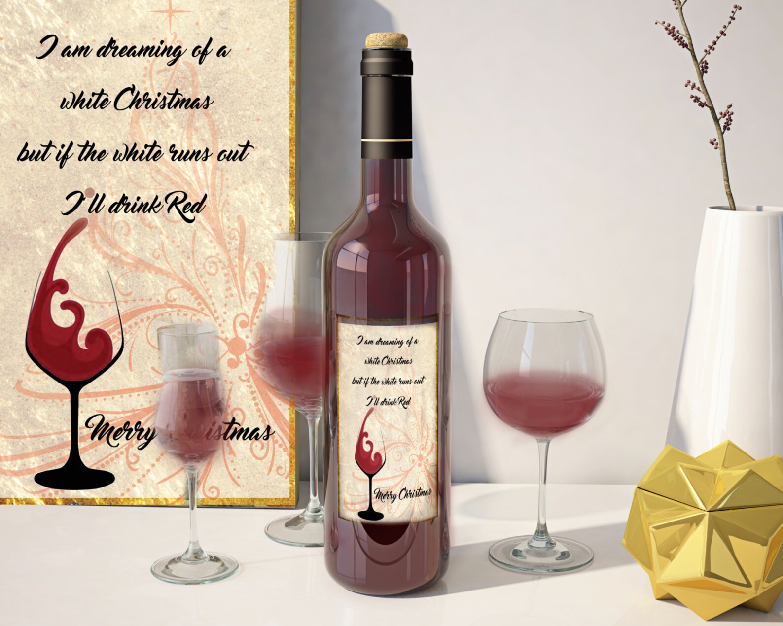 White Christmas Tree Wine Christmas Wine Label Wine Bottle - Etsy