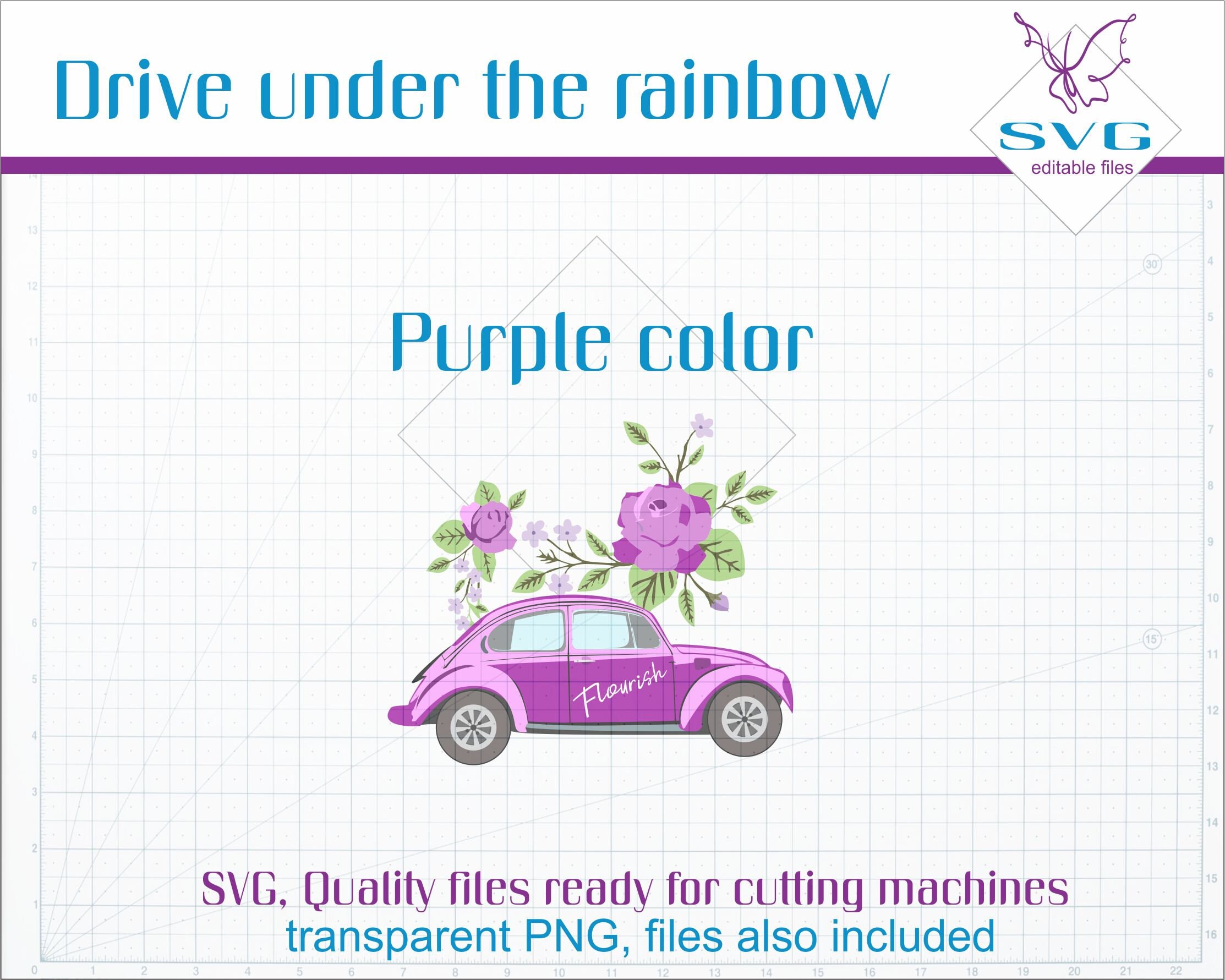 Rainbow Car SVG Clipart, Vector Car Clip Art, Cars SVG File, Colorful ...